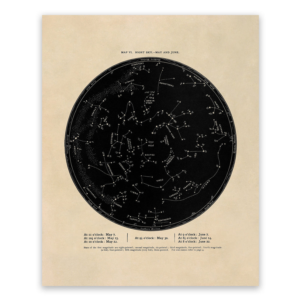 May June Constellation Map, Vintage Zodiac Star Chart RPA6 – jorjordecor